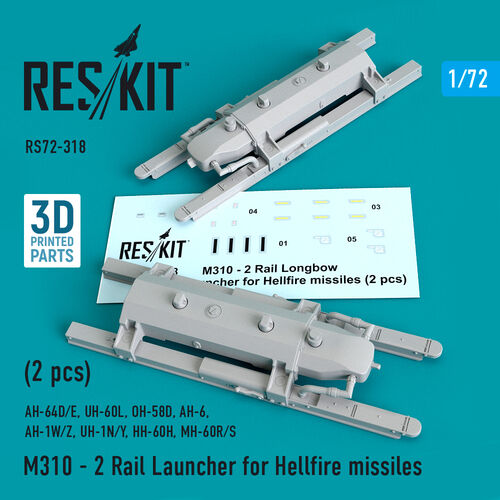 DISCONTINUED RES/KIT 72-0318 M310 - 2 Rail Launcher for Hellfire missiles (2 pcs) (AH-64D/E, UH-60L, OH-58D, AH-6, AH-1W/Z, UH-1N/Y, HH-60H, MH-60R/S)