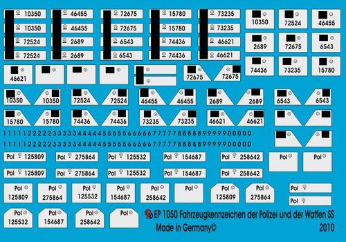 Peddinghaus-Decals 1050 Number Plates For German Police And Waffen SS