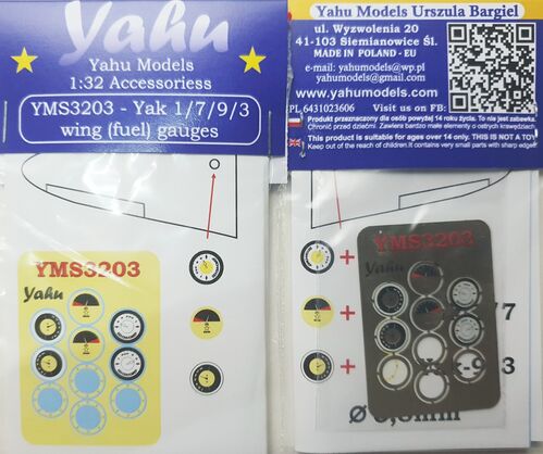 Yahu Models S3203 Yak 1 / 7 / 9 / 3 wing (fuel) gauges