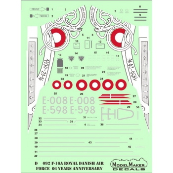 Model Maker Decals D48092 F-16 Royal Danish Air Force 66 Years Anniversary
