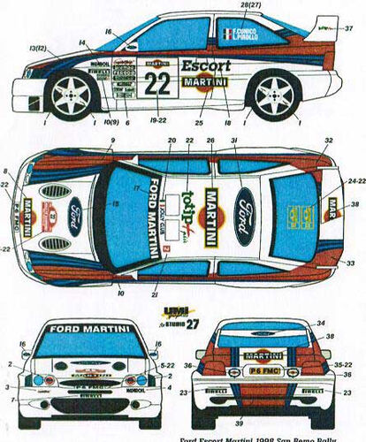 Studio 27 TK2404DS Ford Escort WRC - Medeghini San Remo 1998 (for Domino 24144 Kit)