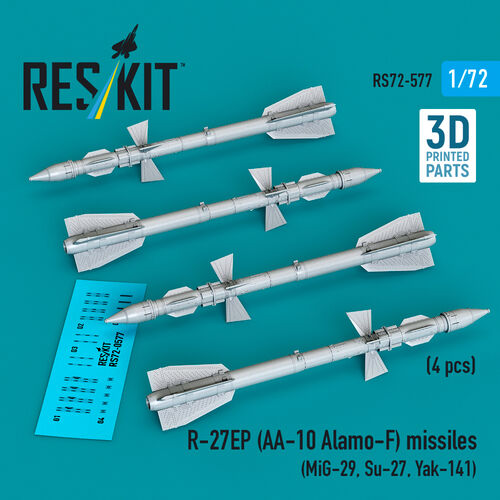 RES/KIT 72-0577 R-27EP (AA-10 Alamo-F) Missiles (4 pcs / 3D Printed)
