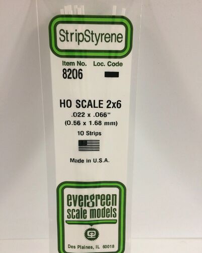 Evergreen 08206 "O" Scale Polystyrene Strip (35 cm) 0,56 x 1,67 mm (2 x 6) (1 pc)
