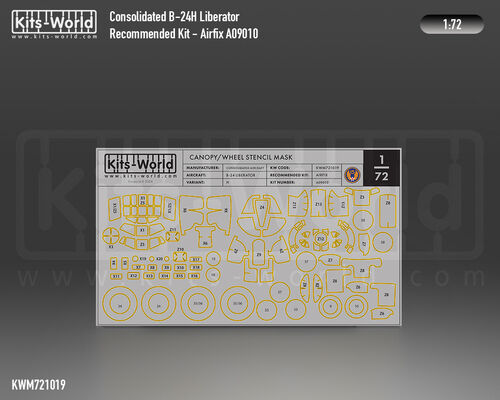 Kits World M721019 Consolidated B-24 H Liberator - Wheels and Canopy Frame Paint Mask (for Airfix 09010 kit)