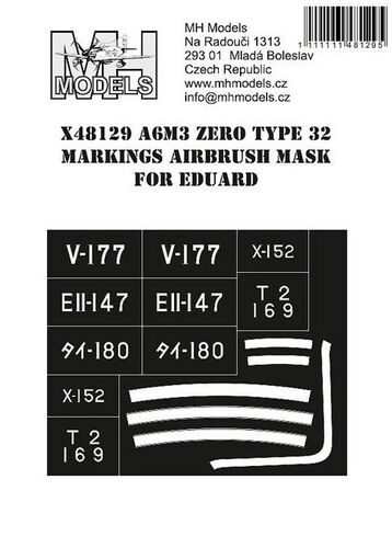 MH Models X48129 A6M3 Zero Type 32 Markings airbrush mask for Eduard