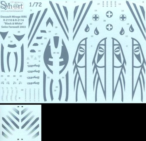 Syhart Decal 72-022 Mirage IIIRS R2110 & R2116 Swiss Black & White