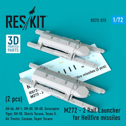 DISCONTINUED RES/KIT 72-0315 M272 - 2 Rail Launcher for Hellfire missiles (2 pcs) (AH-64, AH-1, UH-60, SH-60, Eurocopter Tiger, OH-58, Shorts Tucano, Texan II, Air Tractor, Caravan, Super Tucano)