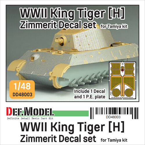 DEF Model DD48003 King Tiger (Henschel Turret) - Zimmerit Decal Set with PE Grill (for Tamiya Kits)