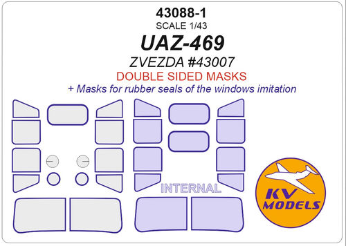 KV Models 43088-1 Soviet Military Off-Road Vehicle UAZ-469 - Double-sided Painting Masks ( for Zvezda 43007 Kits)