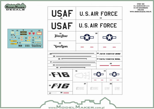 Model Maker Decals MD48225 USAF F-16C Viper Demo 2024, 50 Years Of F-16 - Masks And Decals Set