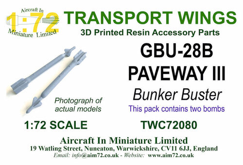 Aircraft In Miniature Ltd TWC72080 GBU-28 B Paveway III Bunker Buster 3D-Printed (2 pcs)