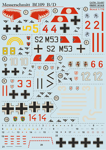 Print Scale 72-497 Messerschmitt Bf.109 B/D
