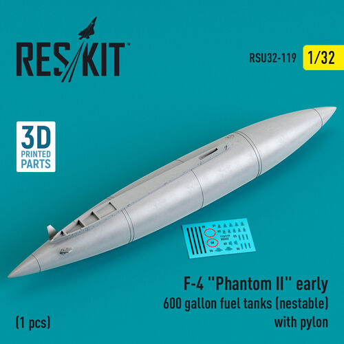 RES/KIT U32-0119 F-4 'Phantom II' Early 600 Gallon Fuel Tanks (Nestable) With Pylon (1 pc)