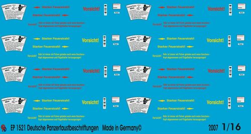 Peddinghaus-Decals 1521 German Panzerfaust Markings
