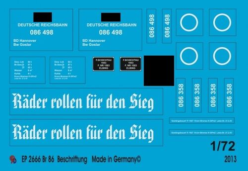 Peddinghaus-Decals 2666 Markings For The Reichsbahn Br 86
