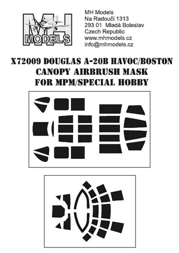 MH Models X72009 Douglas A-20B Havoc/Boston canopy airbrush mask