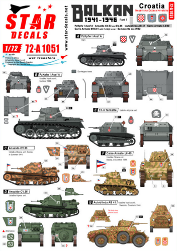 Star-Decals 72-A1051 Balkan WW2 # 1. Croatia in WW2. Ustache/Ustacha tanks.