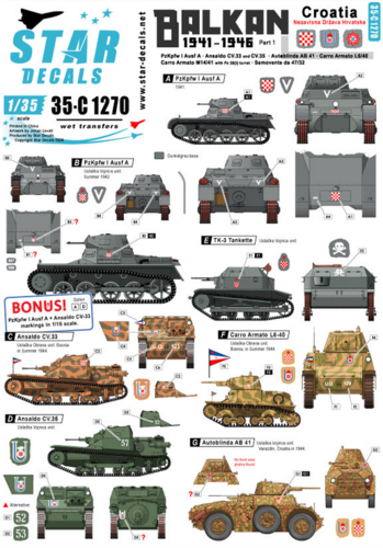 Star-Decals 35-C1270 Balkan WW2 # 1. Croatia in WW2. Ustache/Ustacha tanks.