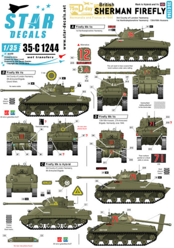 Star-Decals 35-C1244 British Sherman Firefly. 75th D-Day Special. Firefly Mk IC Hybrid and Mk VC.
