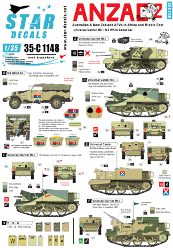 Star-Decals 35-C1148 ANZAC # 2. Australian & NZ AFVs in Mid-East and Africa. Universal Carriers, Scout Car.