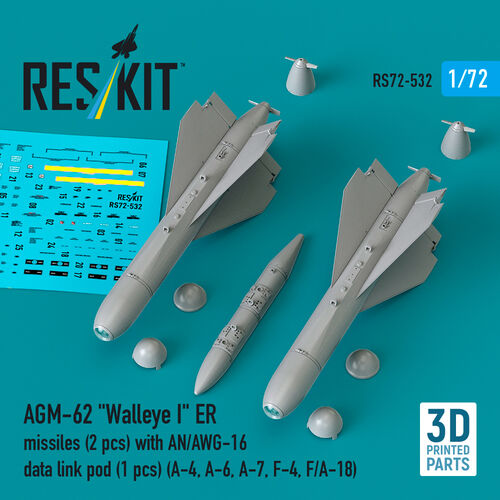 RES/KIT 72-0532 AGM-62 "Walleye I" ER Missiles (2 pcs) with AN/AWG-16 Data Link Pod (1 piece) - 3D Printed