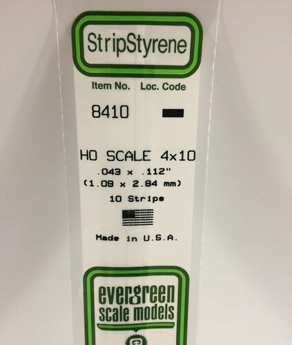 Evergreen 08410 "O" Scale Polystyrene Strip (35 cm) 1,10 x 2,84 mm (4 x 10) (1 pc)