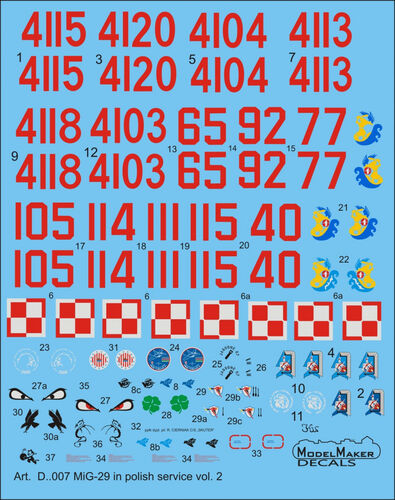 Model Maker Decals D72007 MiG-29 In Polish Service Vol. 2