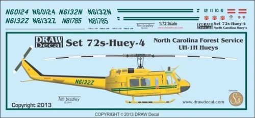Draw Decal 72-HUEY-04 Bell UH-1 H Huey - North Carolina Forestry Service