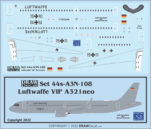 Draw Decal 44-A3N-108 Airbus A321neo - Luftwaffe VIP