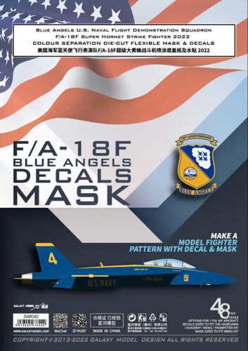 Galaxy-Model D48040 Boeing F/A-18 F - Blue Angels Color Separation Die-cut Flexible Mask and Decals (for Meng LS-013 kit)