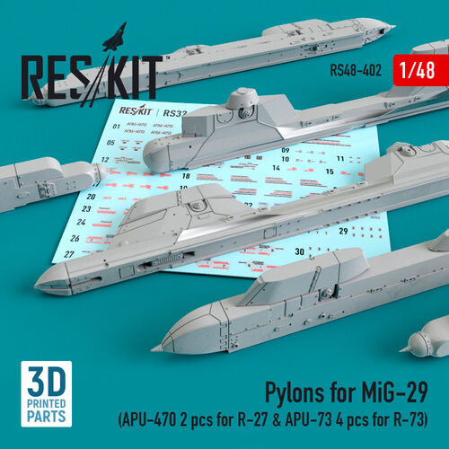 RES/KIT 48-0402 Pylons for MiG-29 APU-470 2 pcs for R-27 & APU-73 2 pcs for R-73
