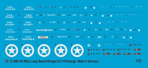Peddinghaus-Decals 3680 US Military Willy's Jeep Markings For 5 Jeeps