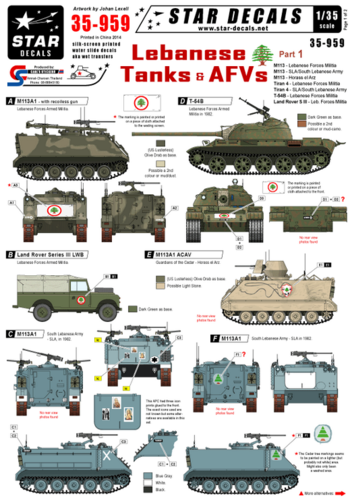 Star-Decals 35-959 Lebanese Tanks and AFVs. M113A1, T-54B, Tiran 4