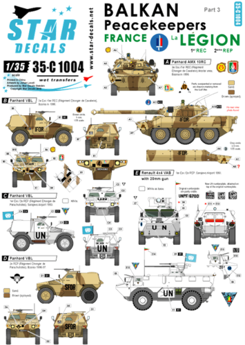 Star-Decals 35-C1004 Balkan Peacekeepers # 3. France, La Legion. VAB, VBL, AMX-10RC