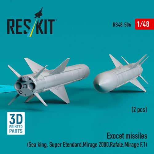 RES/KIT 48-0506 Exocet Missiles (2pcs) (Sea King, Super Etendard, Mirage 2000, Rafale, Mirage F.1) (3D Printed)