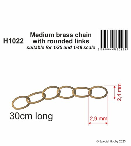 CMK H1022 Medium Brass Chain With Rounded Links (Suitable For 1/35 And 1/48 Scale)