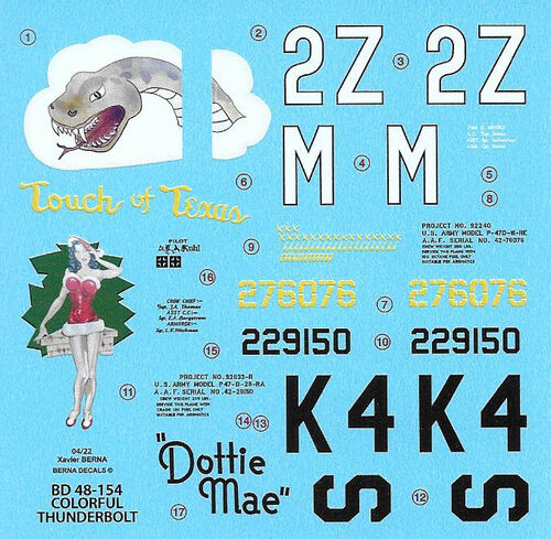 Berna Decals 48154 Republic P-47 D Colorful Thunderbolts