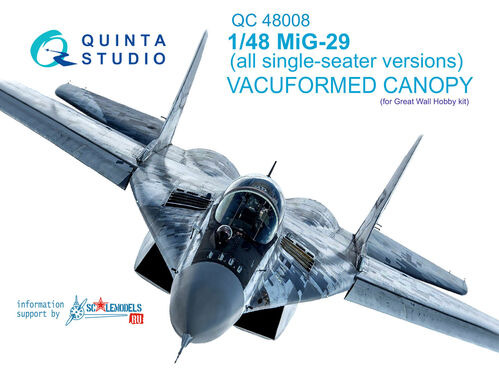 Quinta Studio QC48008 MiG-29 (All single seater version) - Vacuformed Clear Canopy