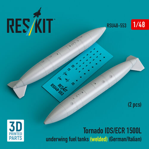 RES/KIT U48-0553 PANAVIA Tornado IDS / ECR - 1500L Underwing Fuel Tanks - Welded (German AF / Italian AF) (2 pcs / 3D Printed)