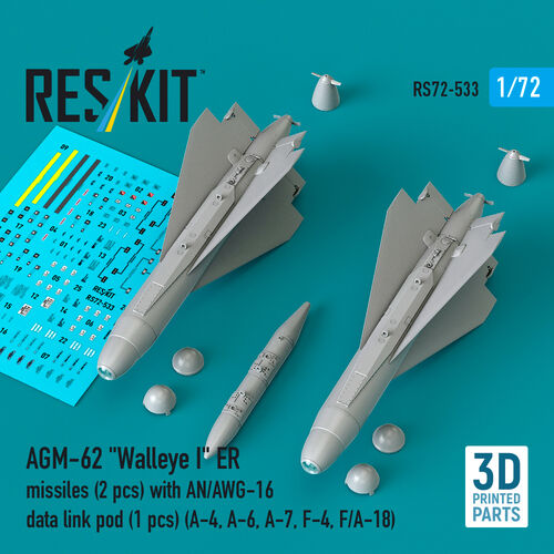 RES/KIT 72-0533 AGM-62 "Walleye II" ER missiles (2 pcs) with AN/AWG-16 Data Link Pod (1 piece) - 3D Printed