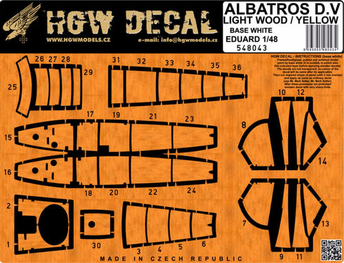HGW Models 548043 Albatros D.V / D.Va - Light Wood / Yellow Base White (for Eduard kits)