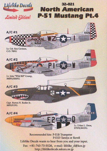 Lifelike Decals 32021 North American P-51 B/D Mustang Part 4 (4 schemes)