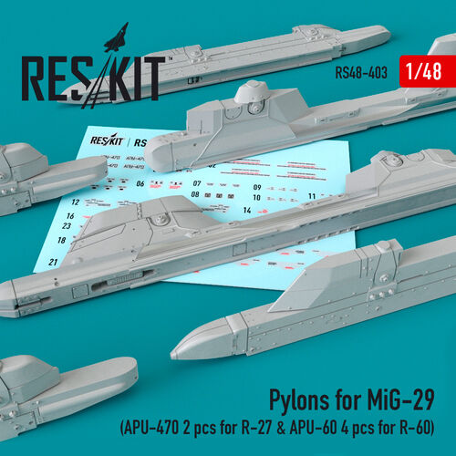 RES/KIT 48-0403 Pylons for MiG-29 APU-470 2 pcs for R-27 & APU-60 2 pcs for R-60