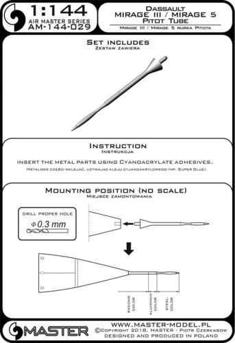 Master AM-144-029 Dassault Mirage III and Mirage 5 - Pitot Tube
