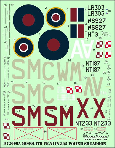 Model Maker Decals D72099 De Havilland DH-98 Mosquito F.B. Mk. VI In Polish Service