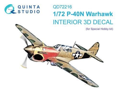 Quinta Studio QD72216 Curtiss P-40 N Warhawk - 3D-Printed & Coloured Interior on Decal Paper (for Special Hobby Kits)