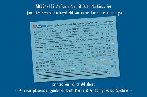 Aviaeology ADD24S109 Supermarine Spitfire - Airframe Stencil / Ddata (Optimized for Mk.IX & Mk.XIV - also applicable to others)