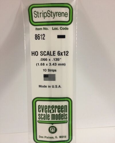 Evergreen 08612 "O" Scale Polystyrene Strip (35 cm) 1,67 x 3,43 mm (6 x 12) (1 pc)