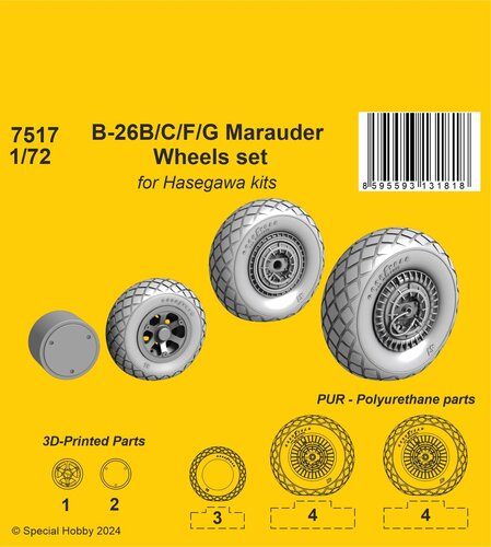 CMK K7517 B-26B/C/F/G Marauder Wheels Set (For Hasegawa Kits)