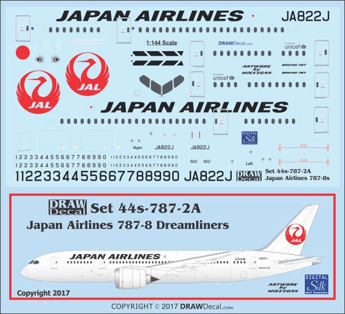 Draw Decal 44-787-02A Boeing 787-8 Dreamliner - Japan Airlines